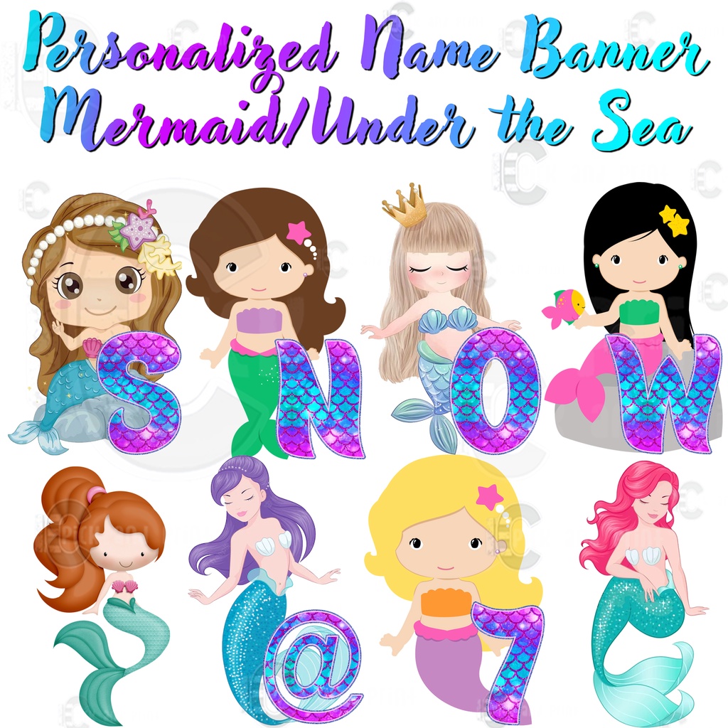 Personalized/Customized Mermaid Under the Sea Character Name Banner ...