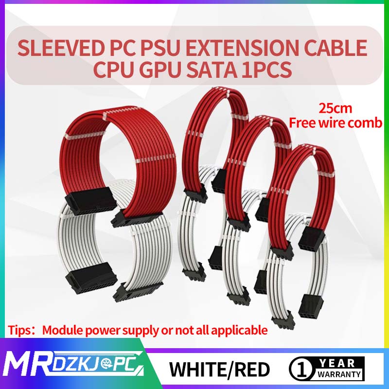 Sleeved Pc Psu Extension Cable Cpu Gpu Sata 1Pcs Atx 24Pin/Eps 4+4Pin ...