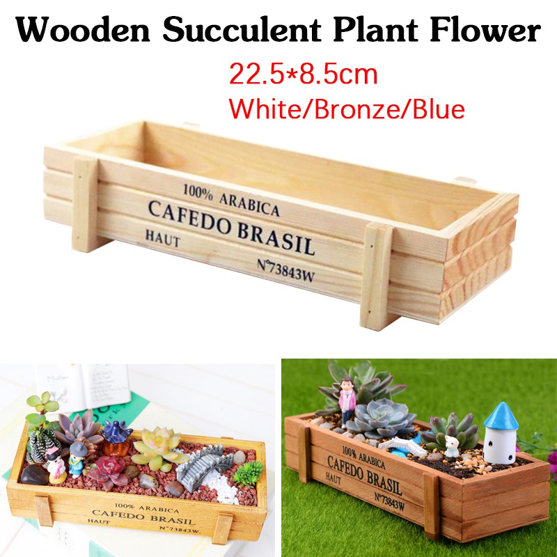 22.5*8*5cm Natural Wooden Succulent Plant Flower Bed Pot Box Garden ...