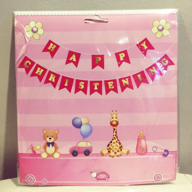 Light pink happy christening banner w/ gold letters 6"x 8" | Shopee ...