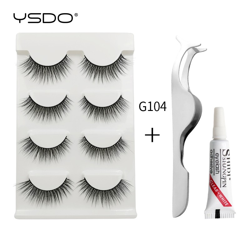 YSDO 4 Pairs False Eyelashes With Glue and Tweezer 10 Styles Soft Mink ...