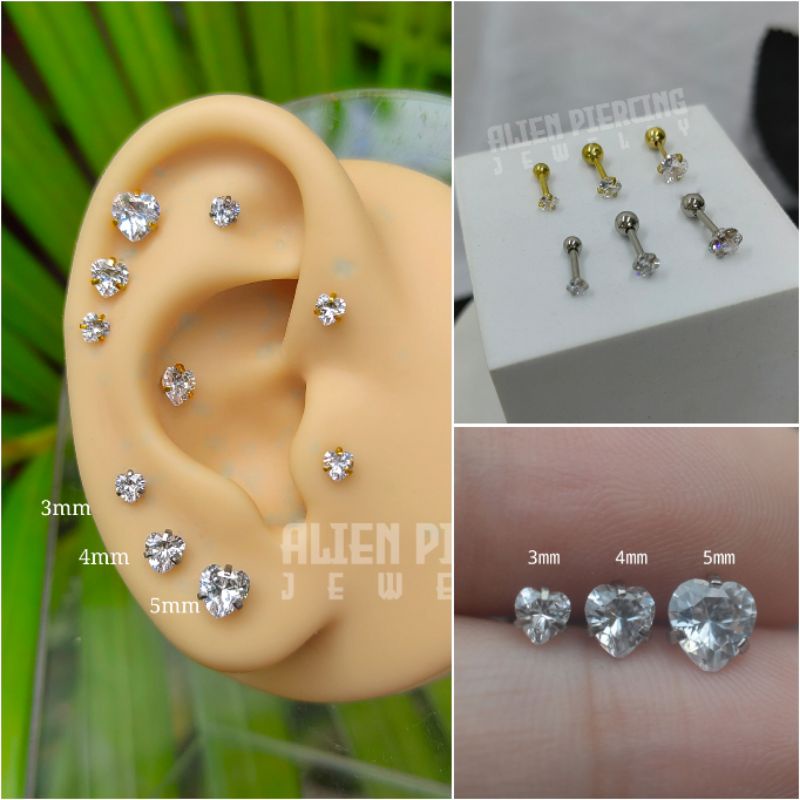 Heart Zirconia Barbell 316L Surgical Stainless | Lobe Helix Conch Flat ...