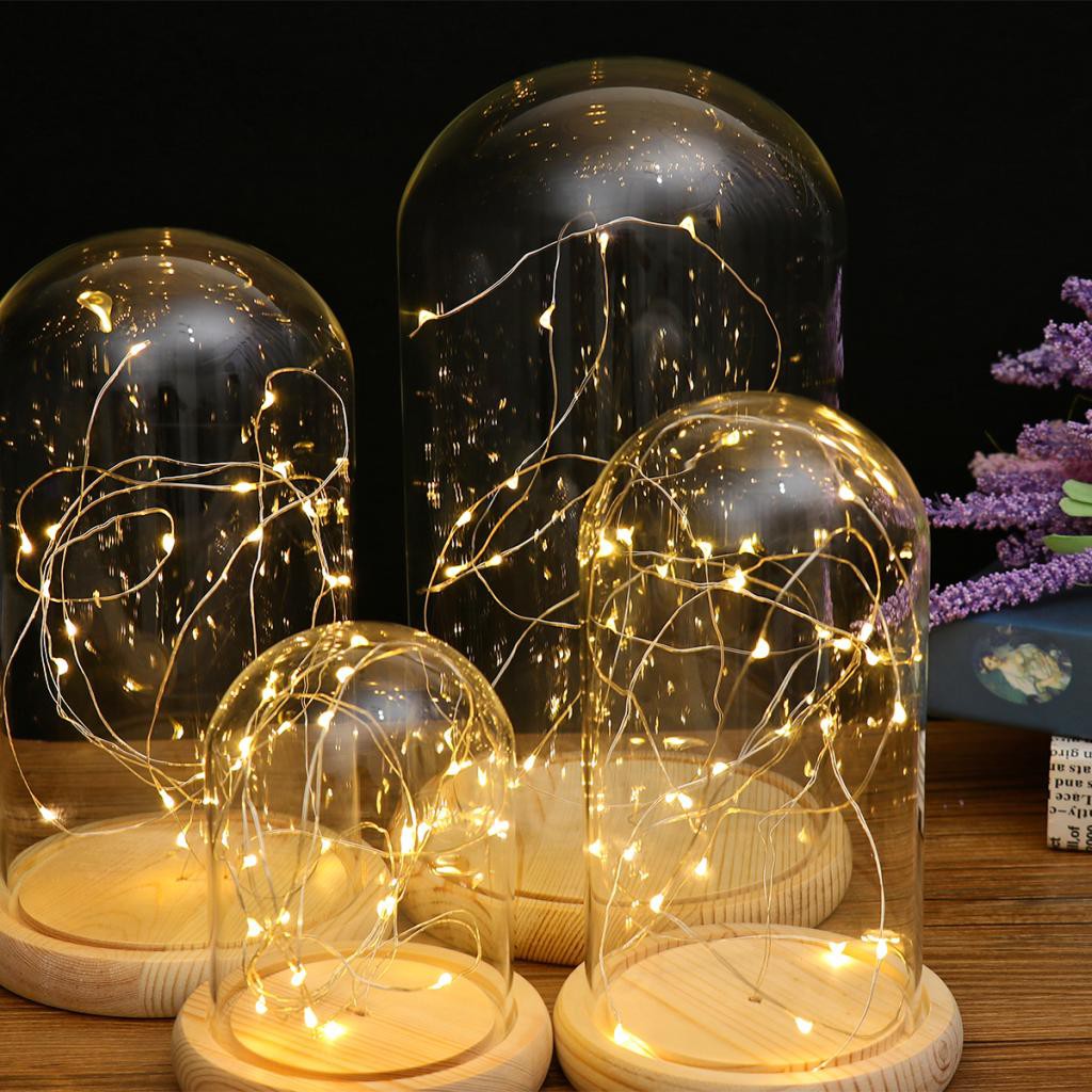Glass Dome With Wooden LED Lights Base for Home Display DIY | Shopee ...