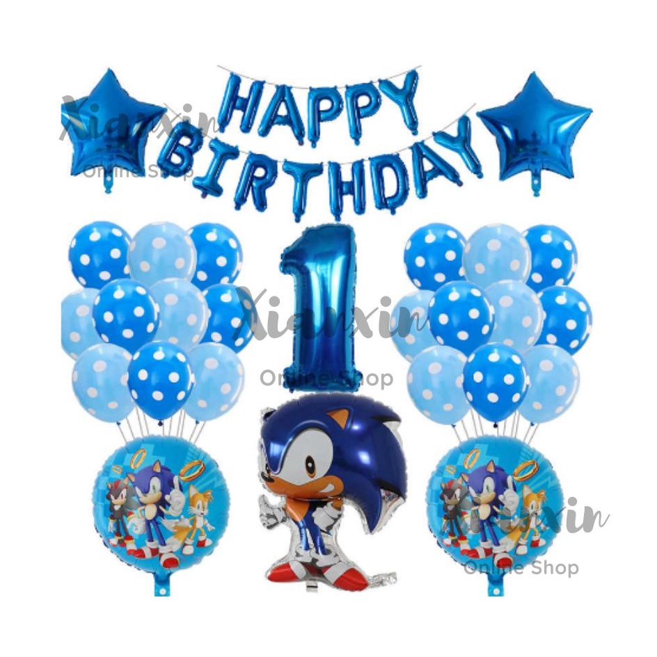 Sonic Package Set with Number Foil Balloon / FREE 1pc Cake Topper ...