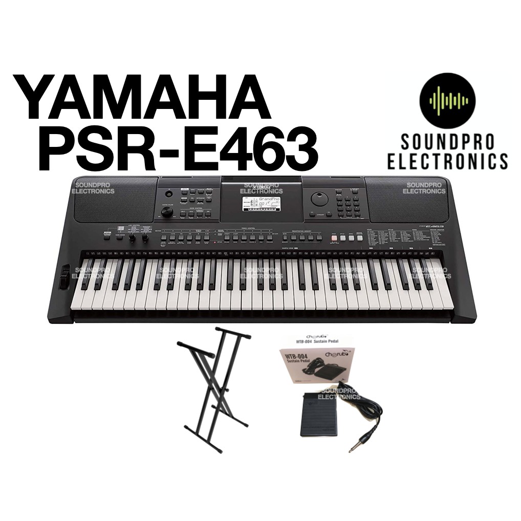 Yamaha PSR-E463 Portable Keyboard with Free Double X Stand and Cherub ...