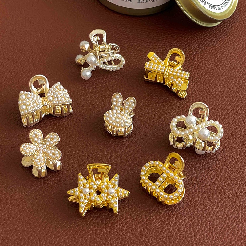 Pearl Exquisite Small Clip Half Head Metal Korean Elegant Clip ...