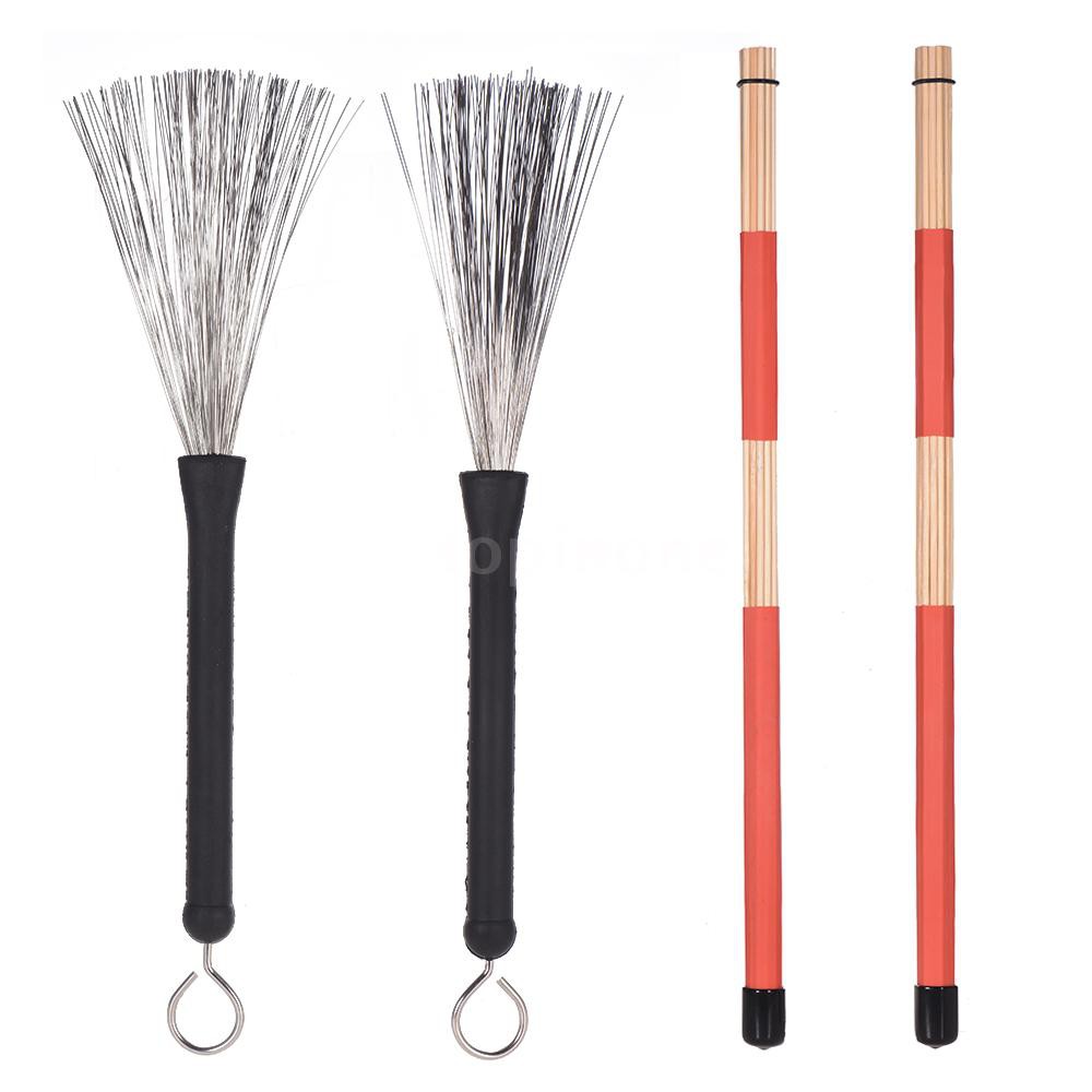 1 Pair Drum Rods Sticks + 1 Pair Drum Brushes Drum Stick Set | Shopee ...