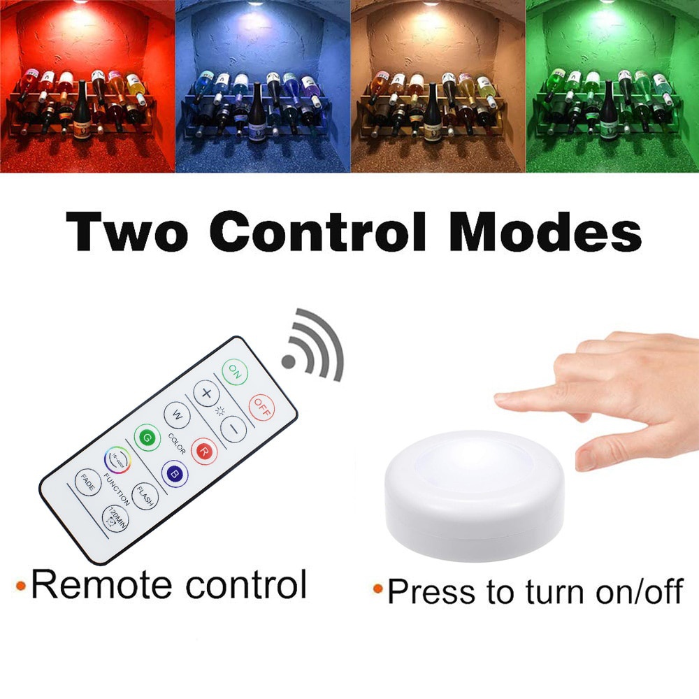 16 Color Under Cabinet Light LED Dimmable Night Light with RF Wireless ...