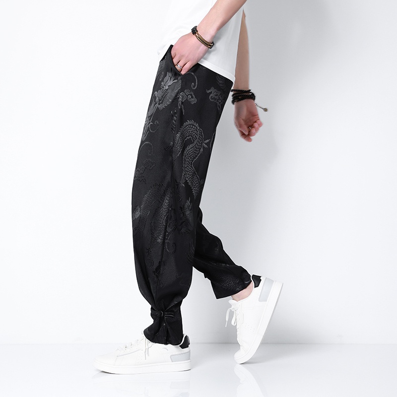 Fashion Japanese Kimono Traditional Print Pants Haori Pants Dragon Print Retro Harem Pants ...