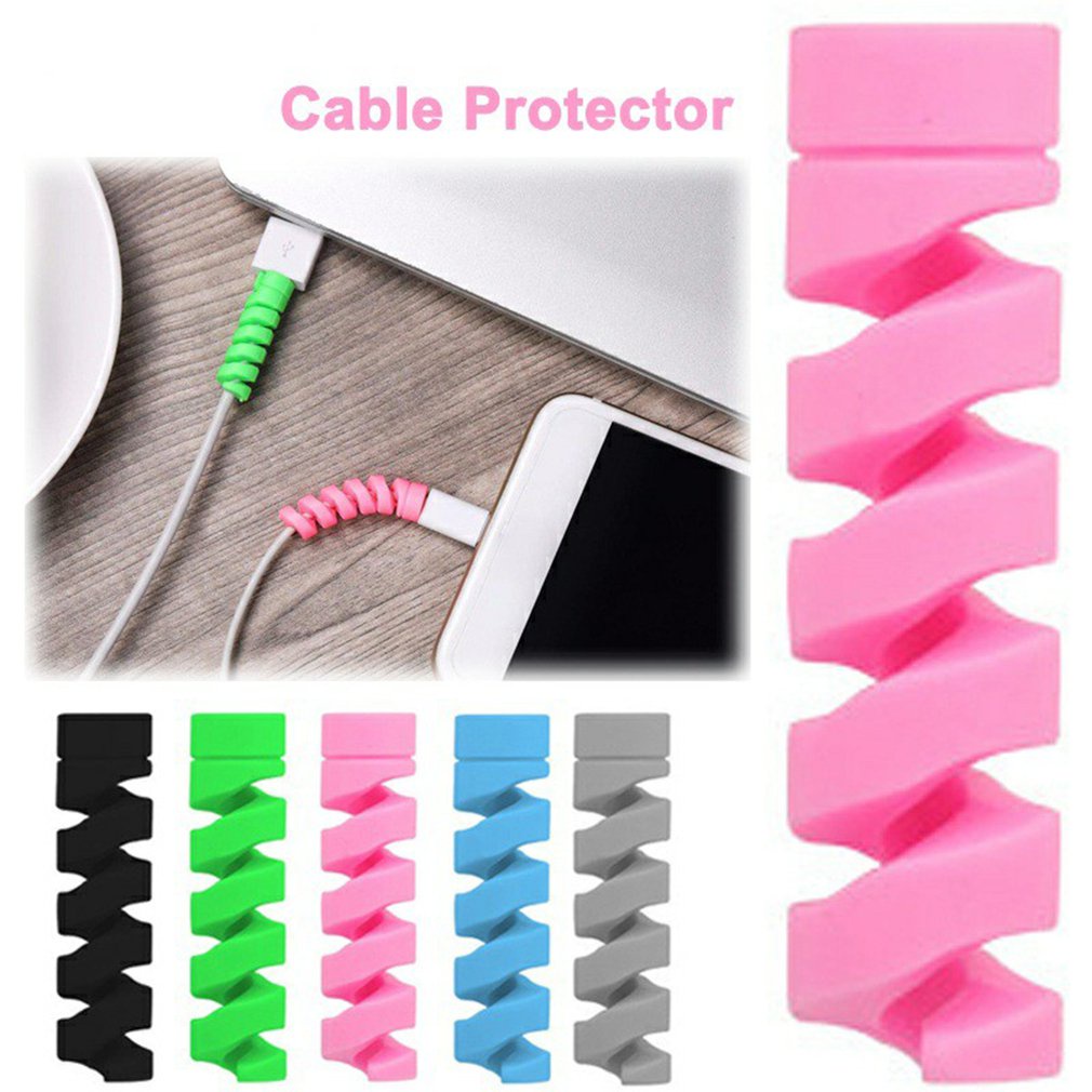USB Cable Management Spiral Cable Protector Silicone Bobbin Winder Wire ...