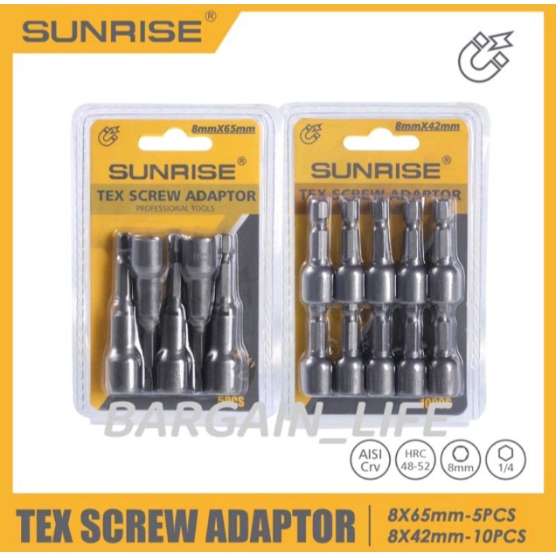 SUNRISE Screw Bit, MAGNETIC NUT SOCKET / Tex Screw Adapter ( per pack ...