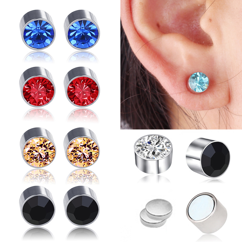 1Pair Women Men Ear Studs Stainless Steel Earless Magnet Strong ...