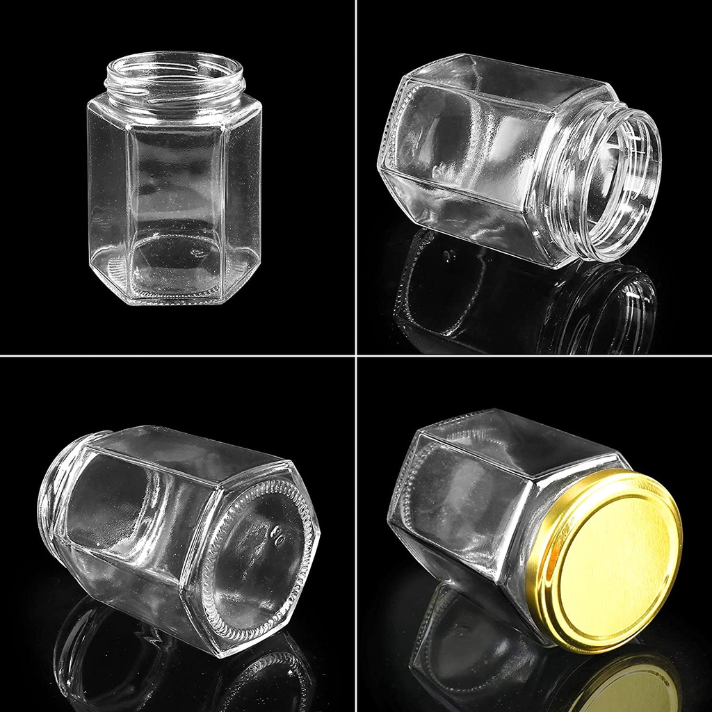 120pcs Hexagon Jars 180ml with Lids 6oz Clear Glass Canning Jars Honey Jars Spice Jars Mason ...