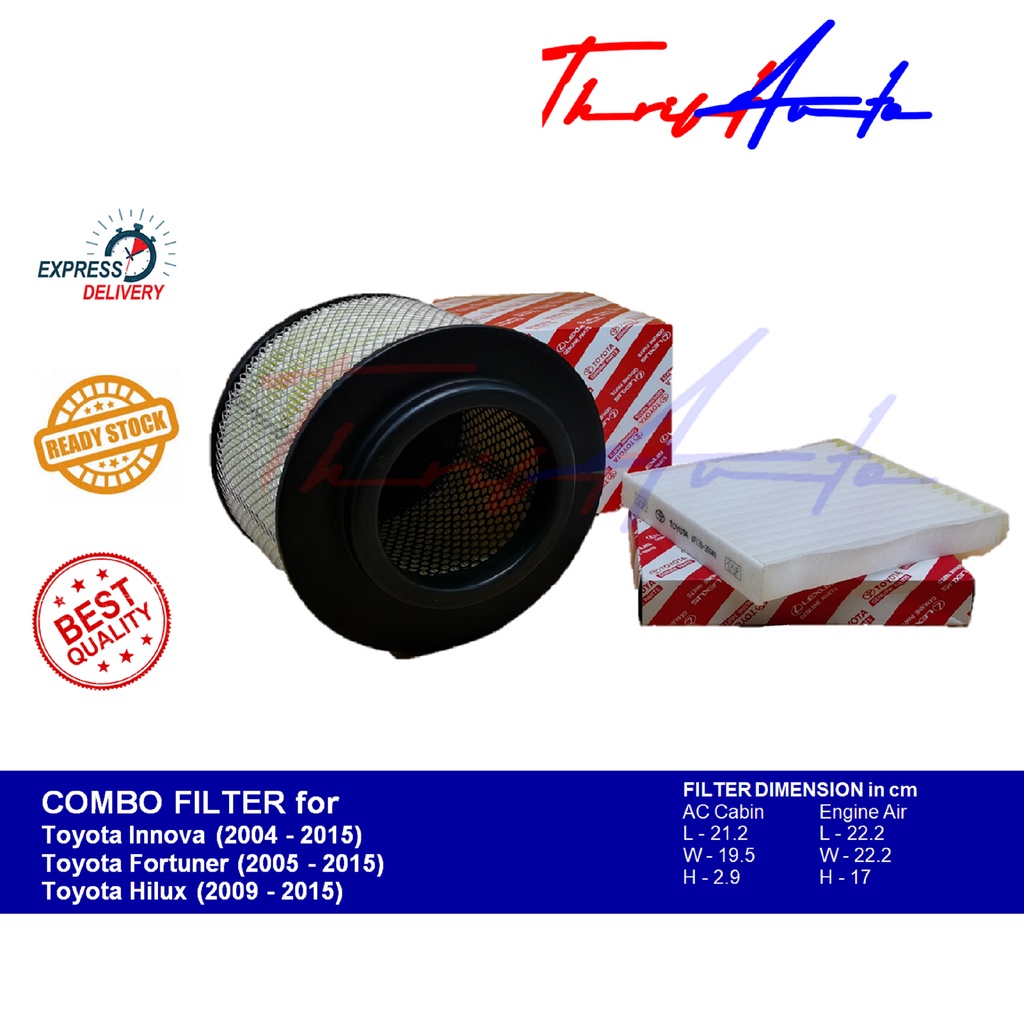 COMBO Filters (Aircon & Air) for Toyota Innova, Toyota Fortuner, Toyota ...