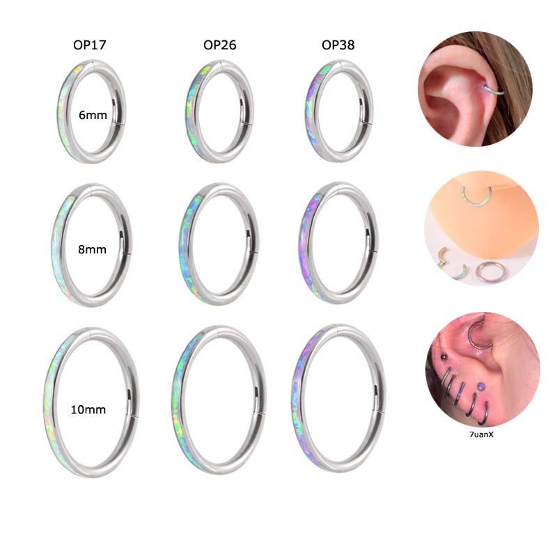 1 Piece G23 Titanium Steel with Opal Hoop Earrings Rook Helix Lobe ...