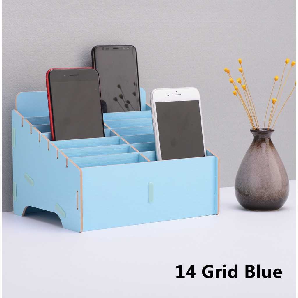 【XMT】 Multi-grid Wooden Mobile Phone Storage Box Desktop Organizer for ...