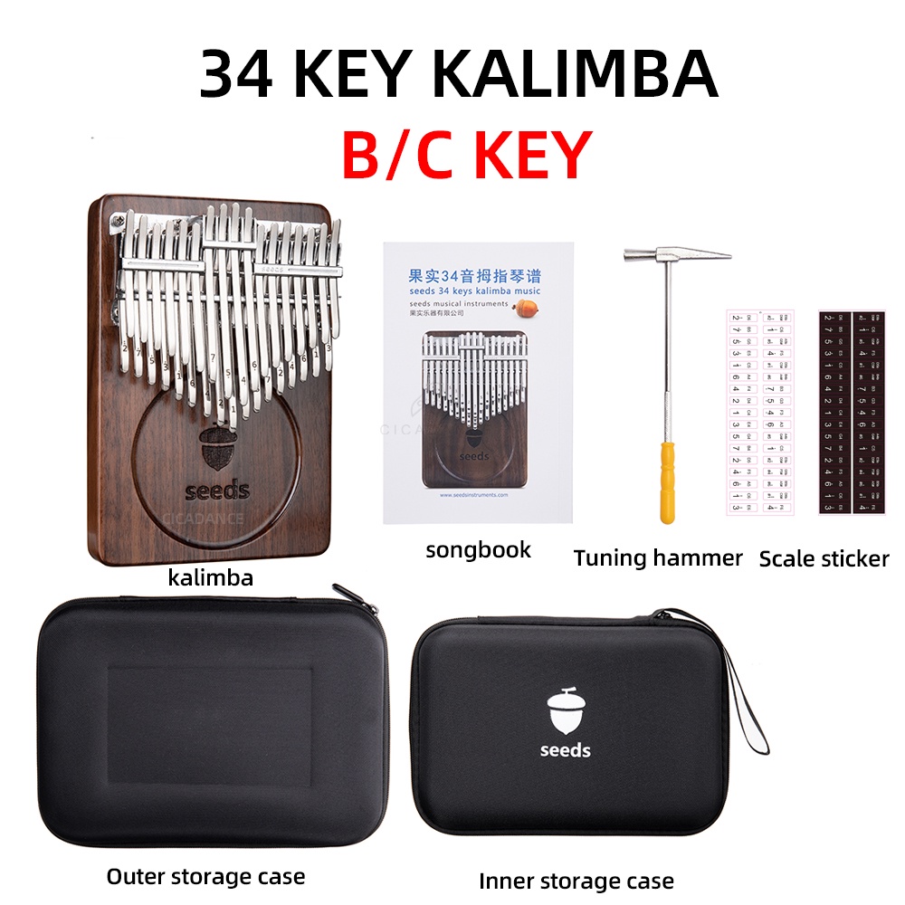 2022 NEW Chromatic Kalimba 34 Key Double Layer Thumb Finger Piano Black ...