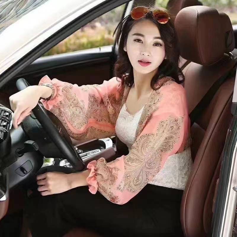 Apricot sunscreen sleeve women's chiffon thin loose anti UV | Shopee ...