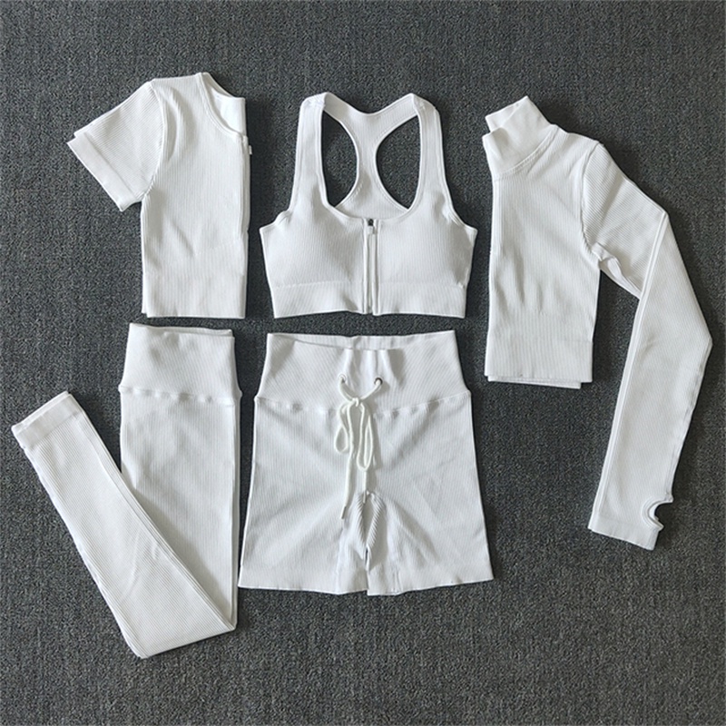 Thinkture 5 Piece Set Zipper Drawstring Seamless Yoga Set Workout Fitness Tracksuit Sportswear ...