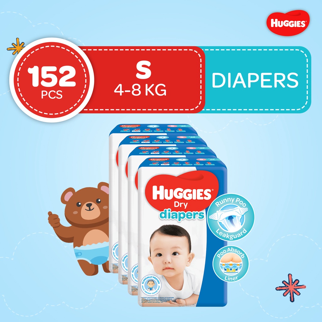 Huggies Dry Diapers Small 38 pcs x 4 packs 152 pcs | Shopee Philippines