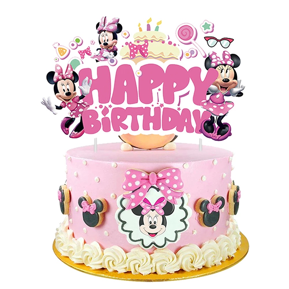 Cake Topper Minnie Mouse Paper Cakes Flag Party Decor For Baby Shower ...