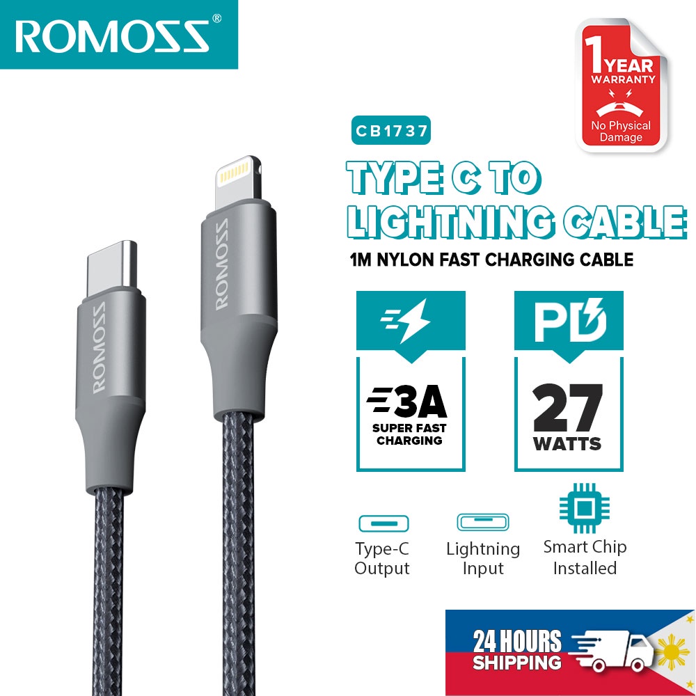 Romoss CB1737 PD27W Nylon Type C to Lightni ng Cable 3A 1m Fast ...