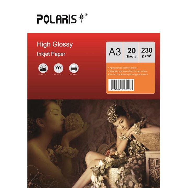 Polaris High Glossy Photo Paper A3 230gsm, 20sheets/pack | Shopee ...