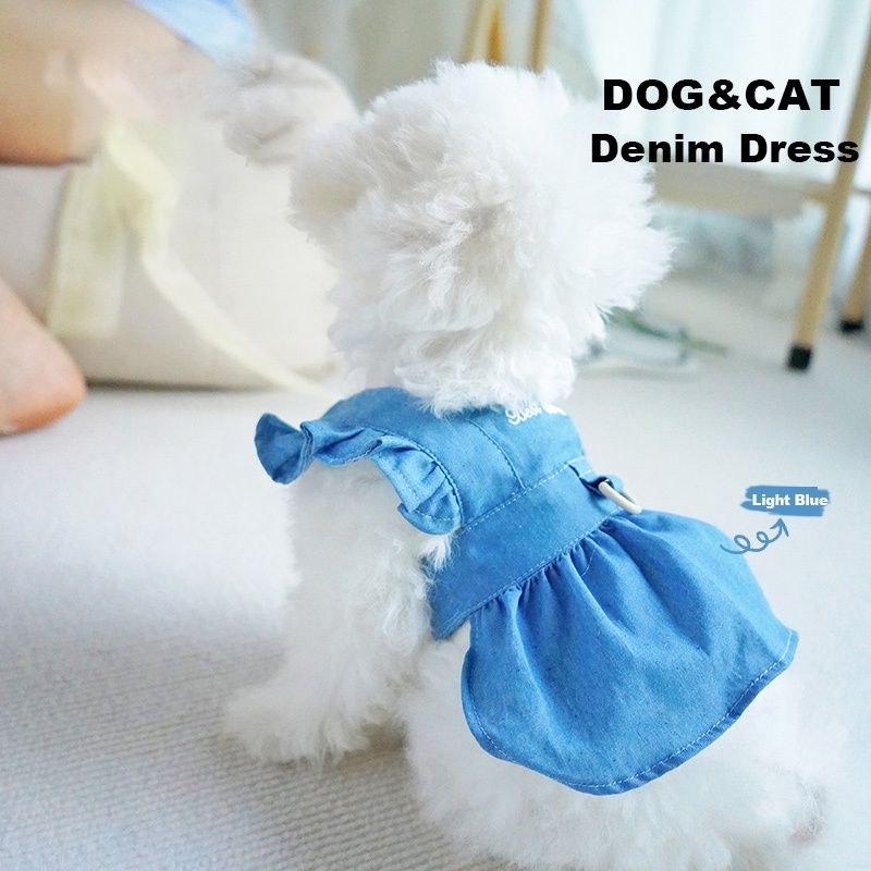 【Yuanzhs Pet】Dark blue denim dress pet clothes for dog English ...