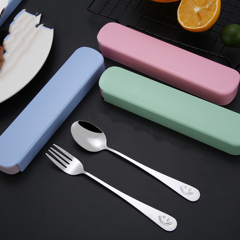 2 in 1 stainless steel spoon and fork set with box Portable tableware ...