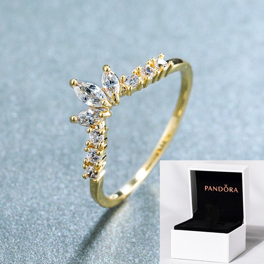 Pandora Ring With Box Promise Ring Bridal Wedding 14K Gold AAA Zircon ...