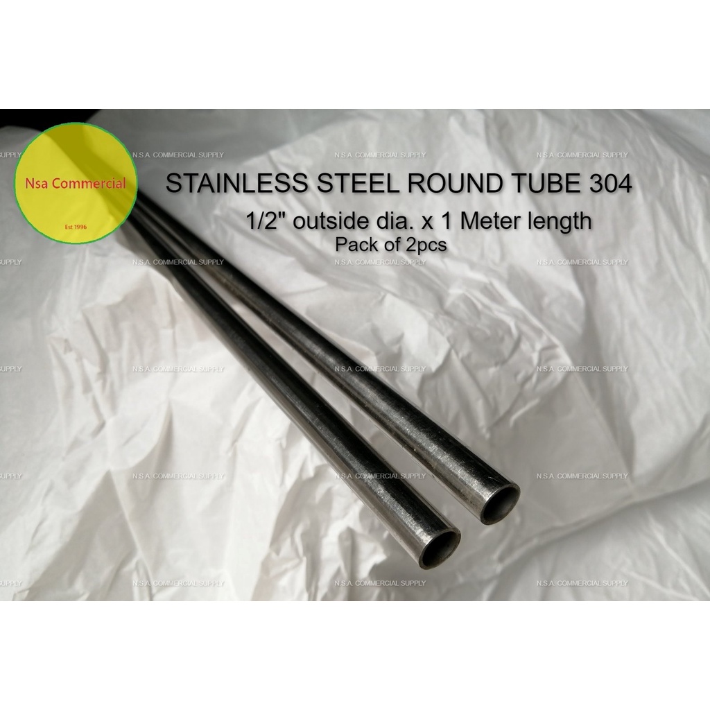 Stainless Steel Round Tube 1/2" outside dia. x 1 Meter T304 (1.2mm Thickness) 1Pack consist of ...