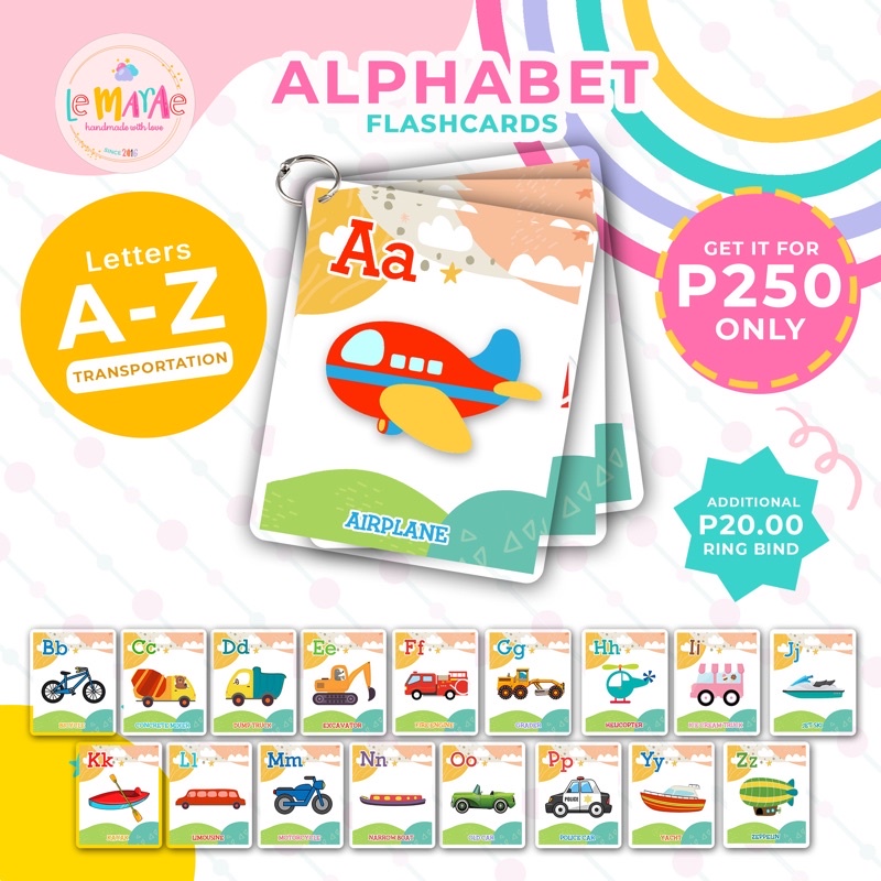 Laminated Flashcards ALPHABET TRANSPORTATION Educational Toys for Kids ...