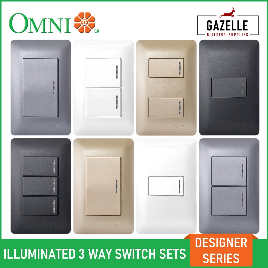 Omni Designer Series 3 Way LED Switch Set 16A - 1 / 2 / 3 Gang - Ivory ...