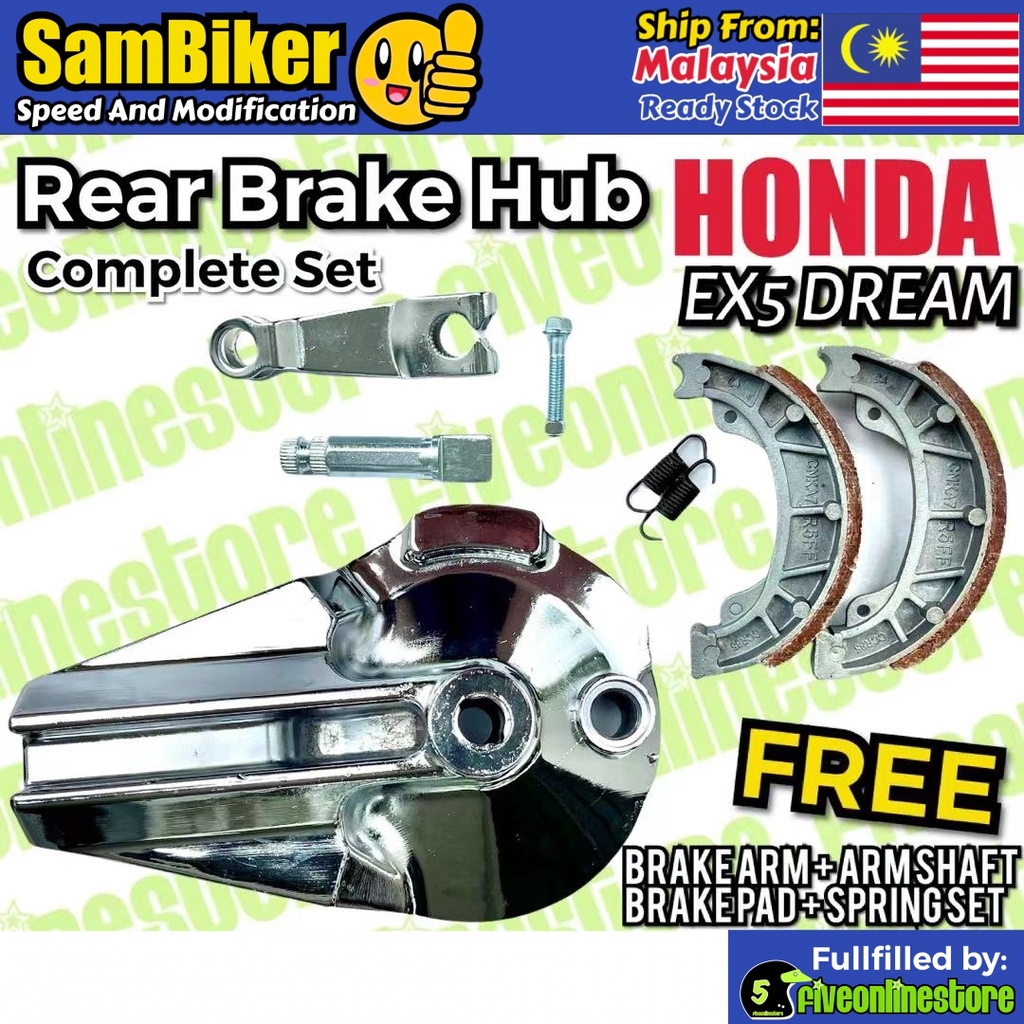 EX5 Dream CHROME Rear Brake Hub Complete SET with Brake Cam + Brake ...