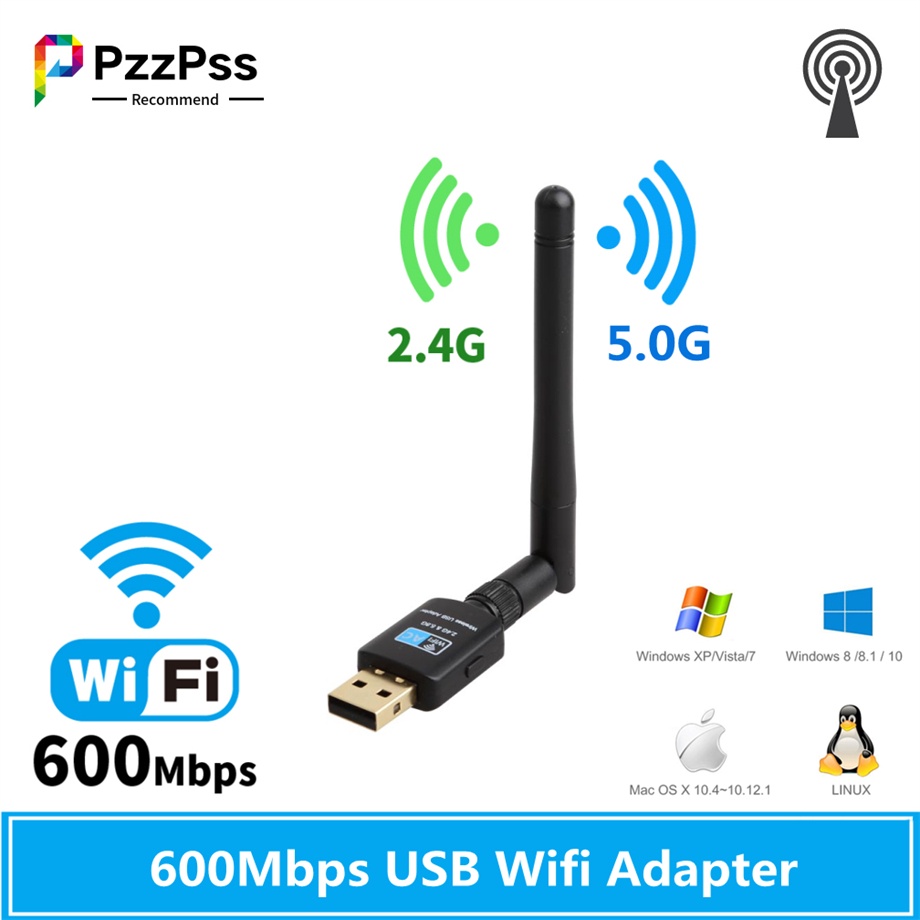 PzzPss USB Wifi Adapter 5.8GHz+2.4GHz Wi-fi Receiver High Speed 600Mbps ...