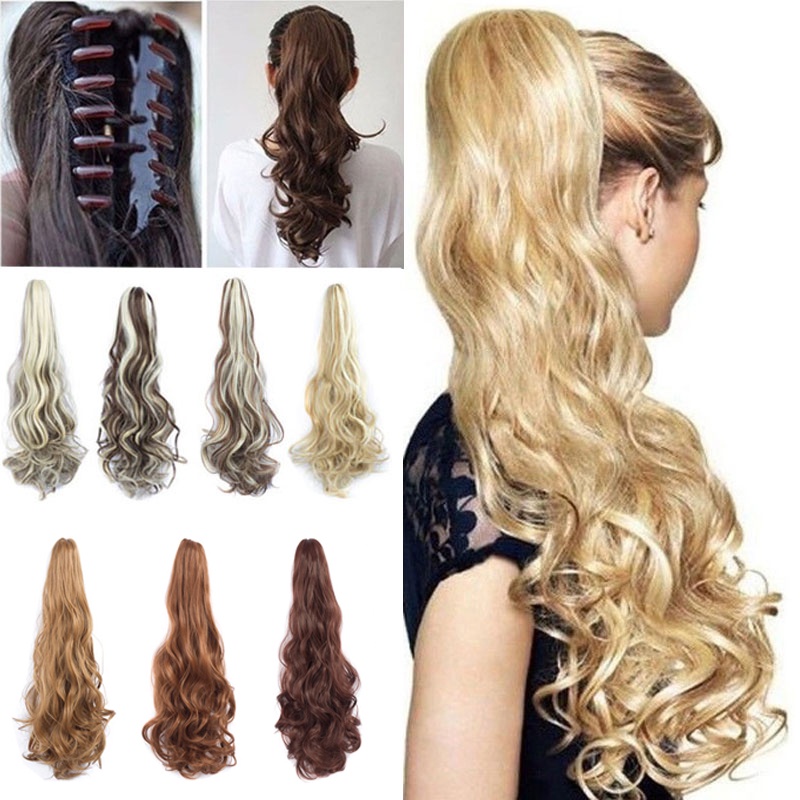 22" Long Curly Wavy Pony Tail Synthetic Hair Extensions Claw Jaw in ...