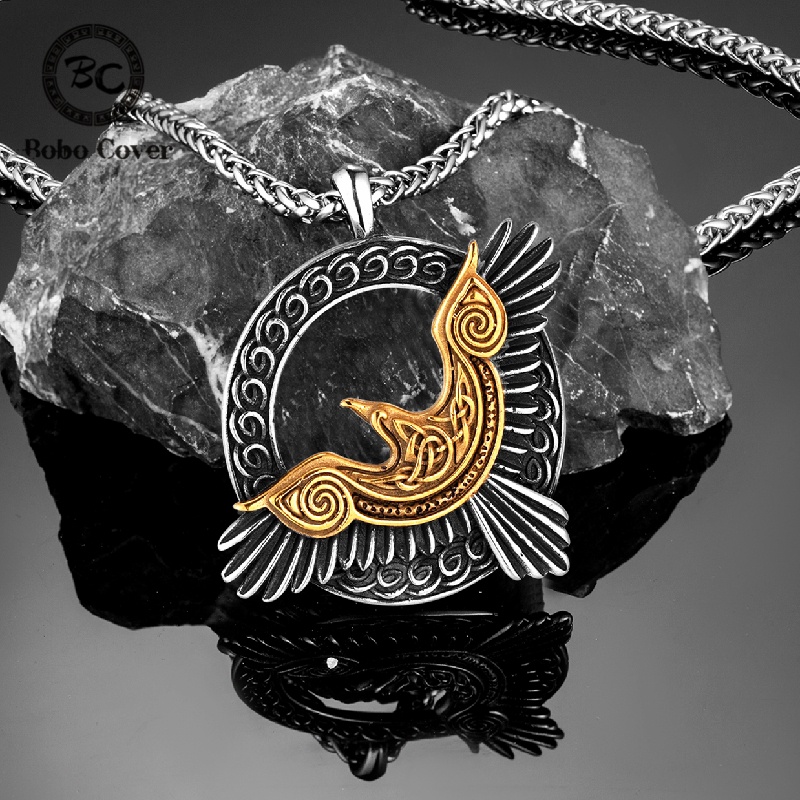 Retro Punk Norse Mythology Flying Eagle Pendant Necklace for Men Celtic ...