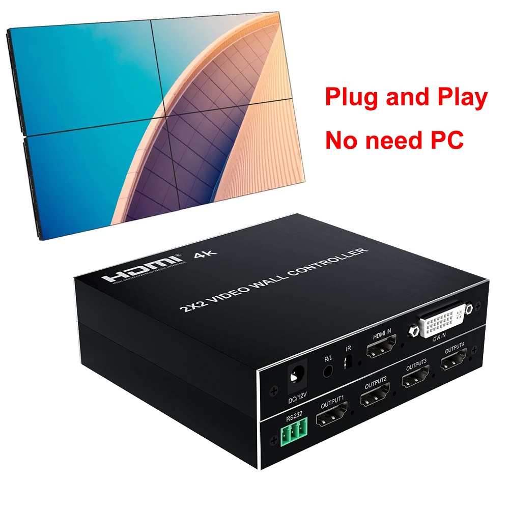 4k 2x2 DVI HDMI Video Wall Controller 1080P 1X2 1X3 1X4 Multi Screen ...