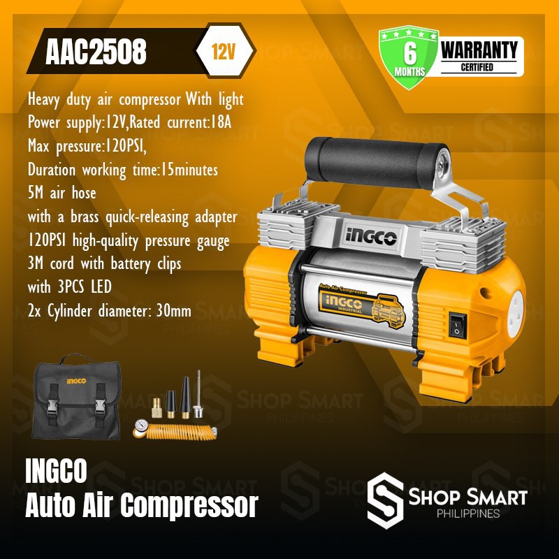 INGCO Auto Air Compressor 120PSI 12V (AAC2508) | Shopee Philippines