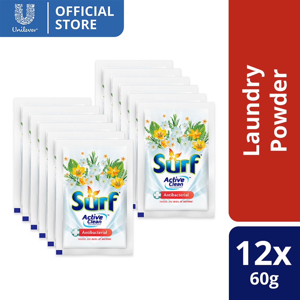 Surf Powder Detergent Antibacterial 60G Sachet Set of 12 | Shopee ...