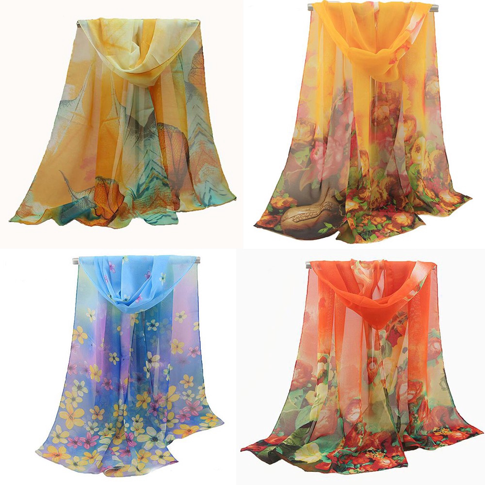 Women's Silk Scarf With Classic Chiffon Print 50cm X 155cm | Shopee ...