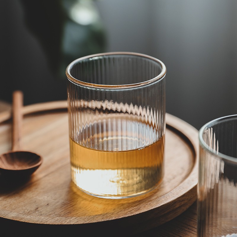 KEMORELA Japanese Style Simple Striped Glass Cup Heat-Resistant Water ...