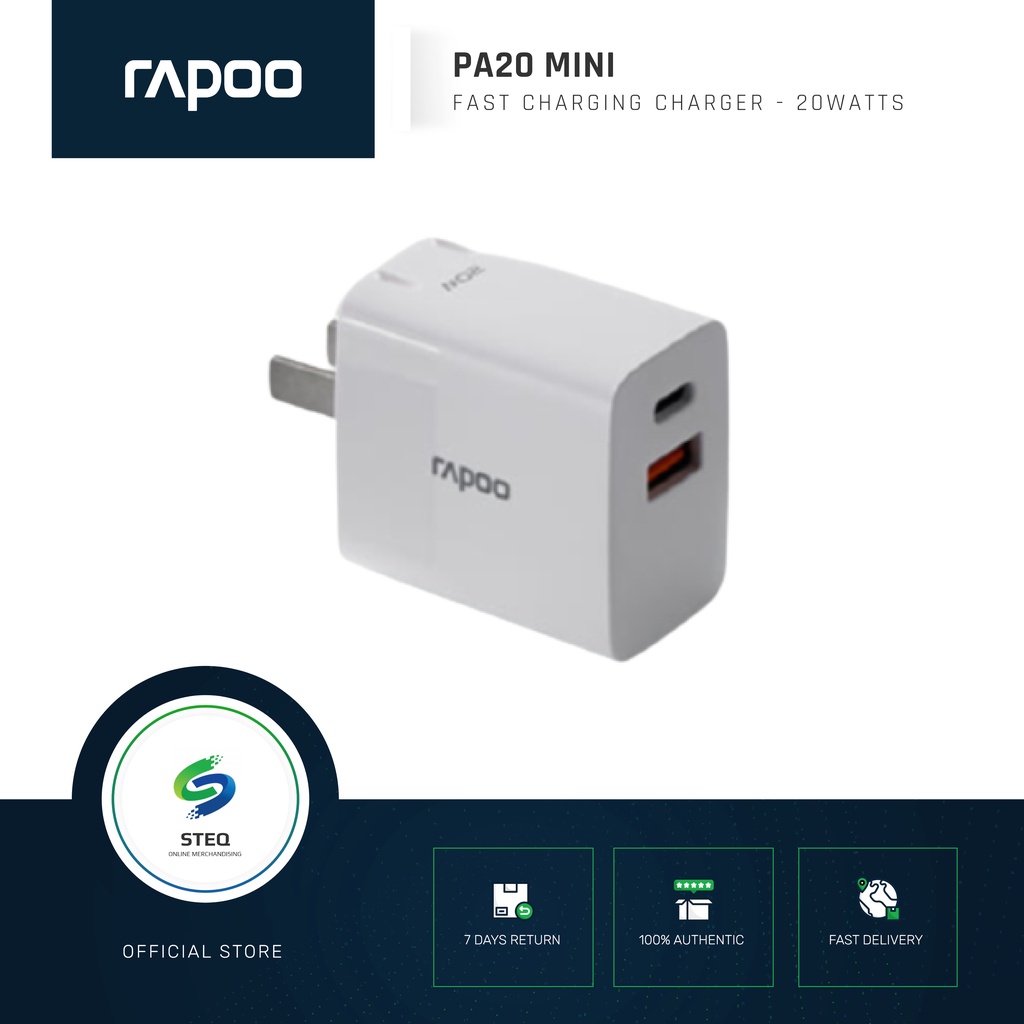 STEQ Rapoo PA20 MINI Fast Charger 20W (Output: USB-C) | Shopee Philippines