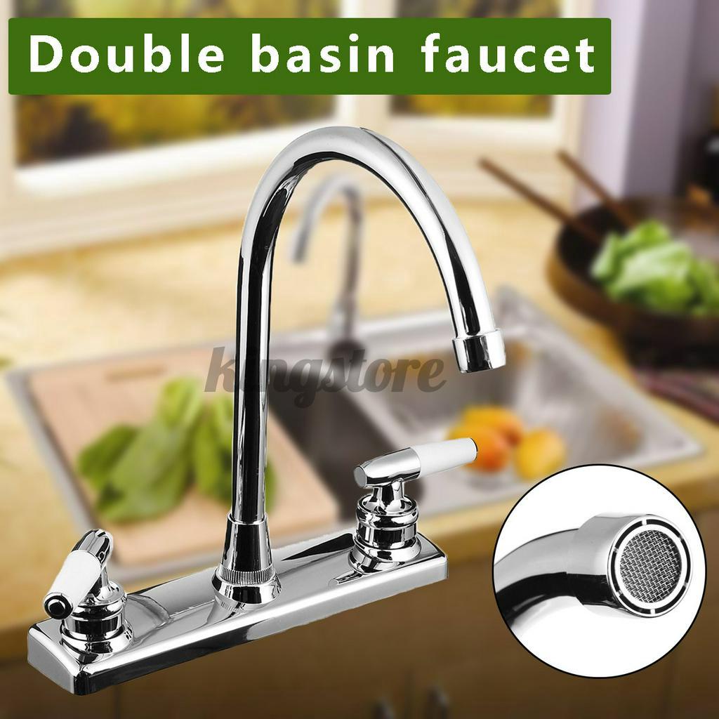 RV / Motor and Mobile Home Kitchen Faucet 2 Holes 2 Handles Basin Sink ...
