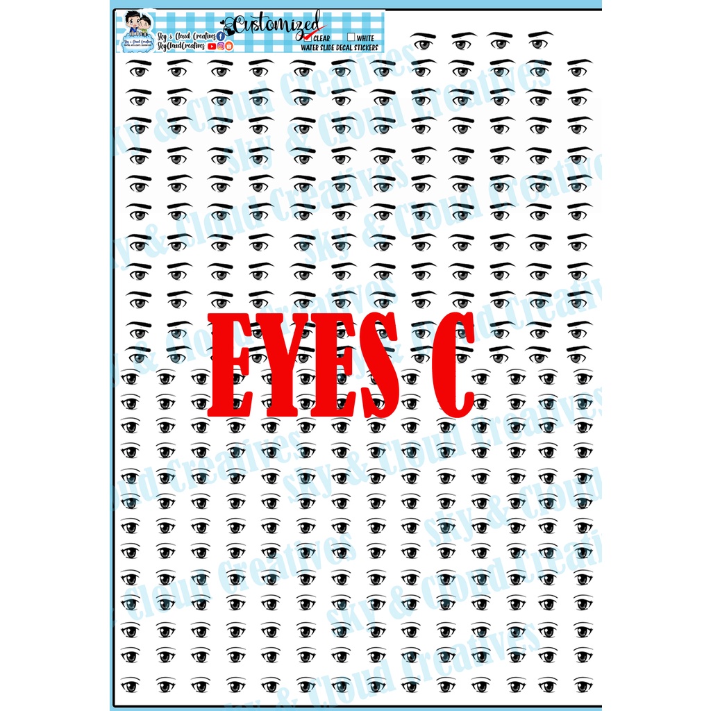 chibi eye decals clear / transparent / soak in water sticker for chibi ...