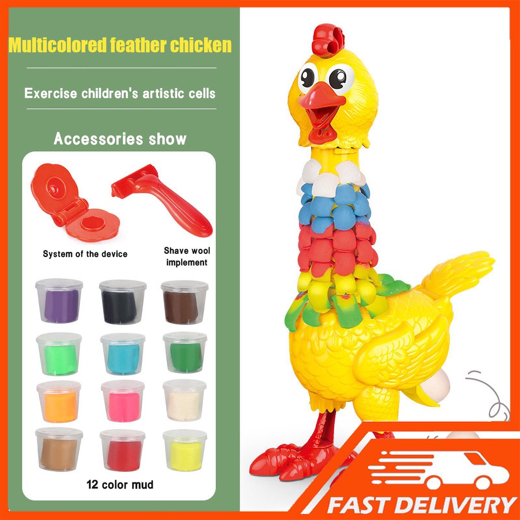 12 Color Mud Toy Plasticine for Children Set Plucking Chicken Light ...