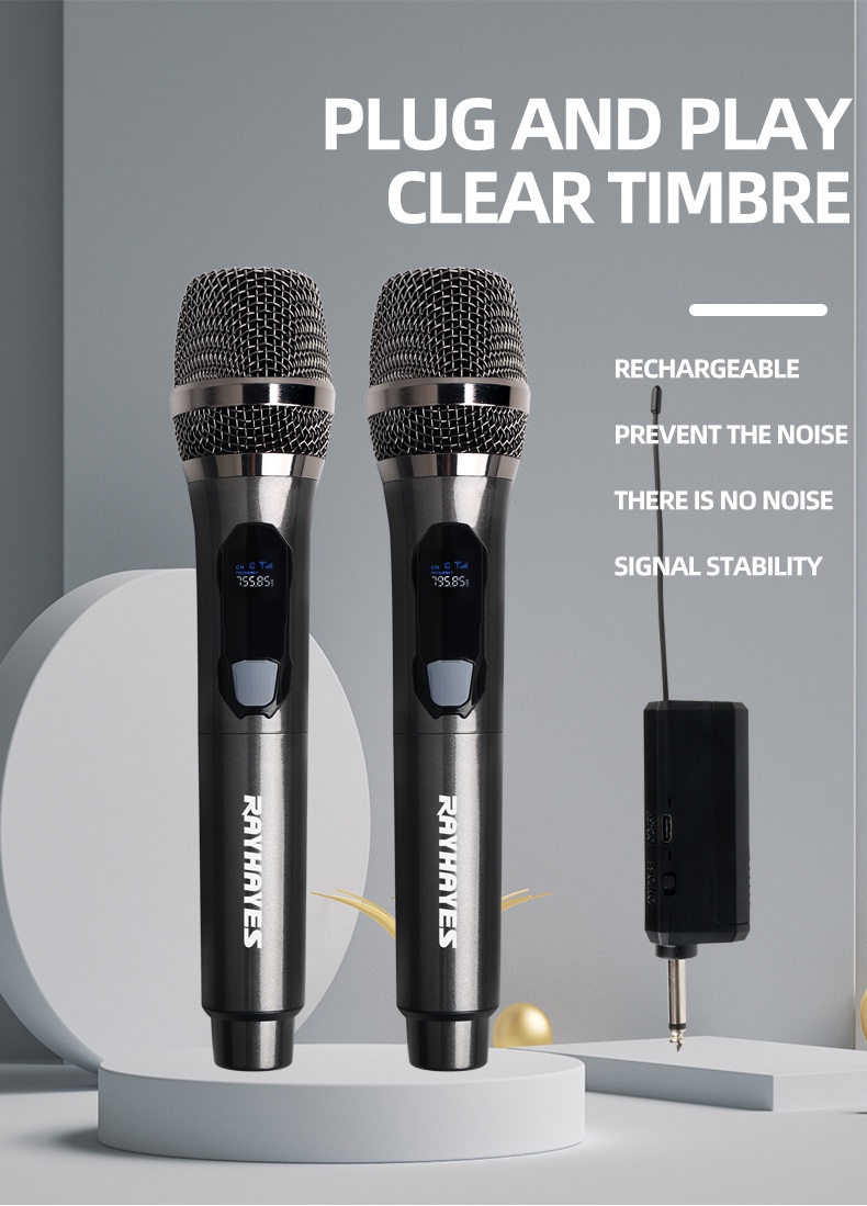 RAYHAYES Wireless Microphone System Rechargeable Dual Handheld With ...