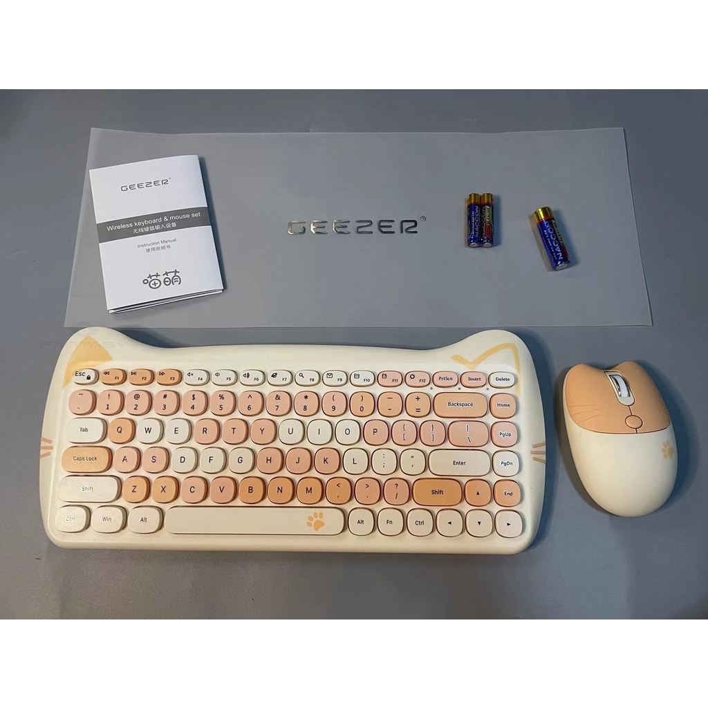 MOFII GEEZER Kitty Cat Shape SUPER CUTE Wireless Keyboard Mouse Set ...