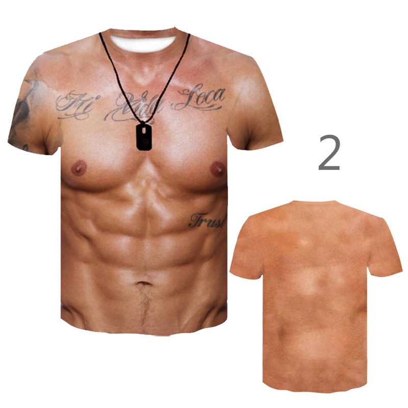 Ready Stock! Novelty Mens Casual Short Sleeve 3D Chest Muscle Printing ...