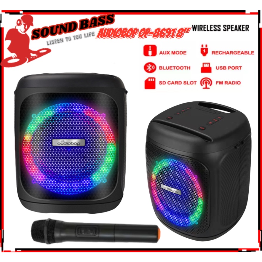Audiobop Op8691 8" Big Bass Portable Wireless Party Flame Rgb Light ...